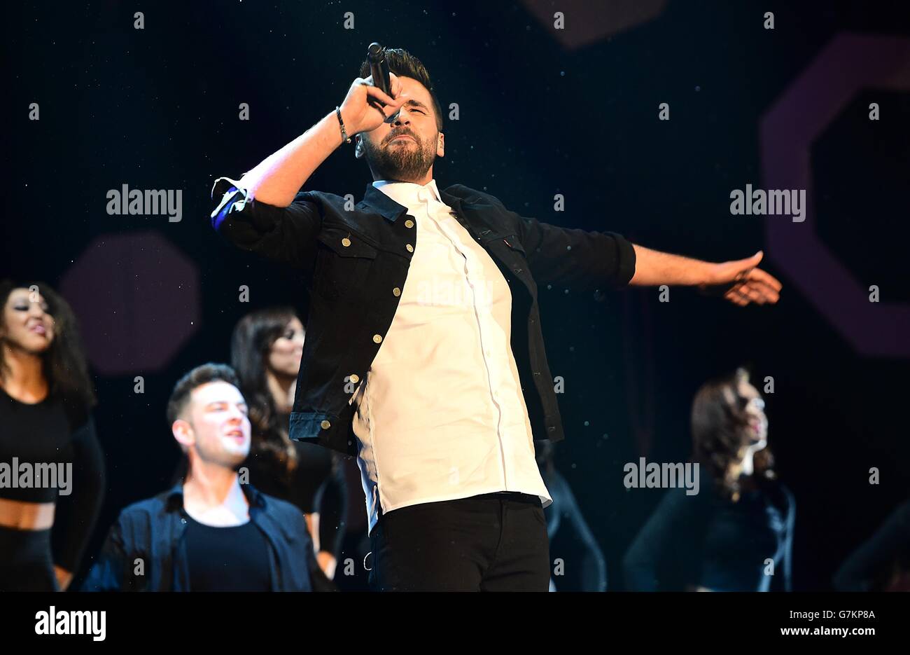 Factor winner ben performs national television arena hi-res stock ...