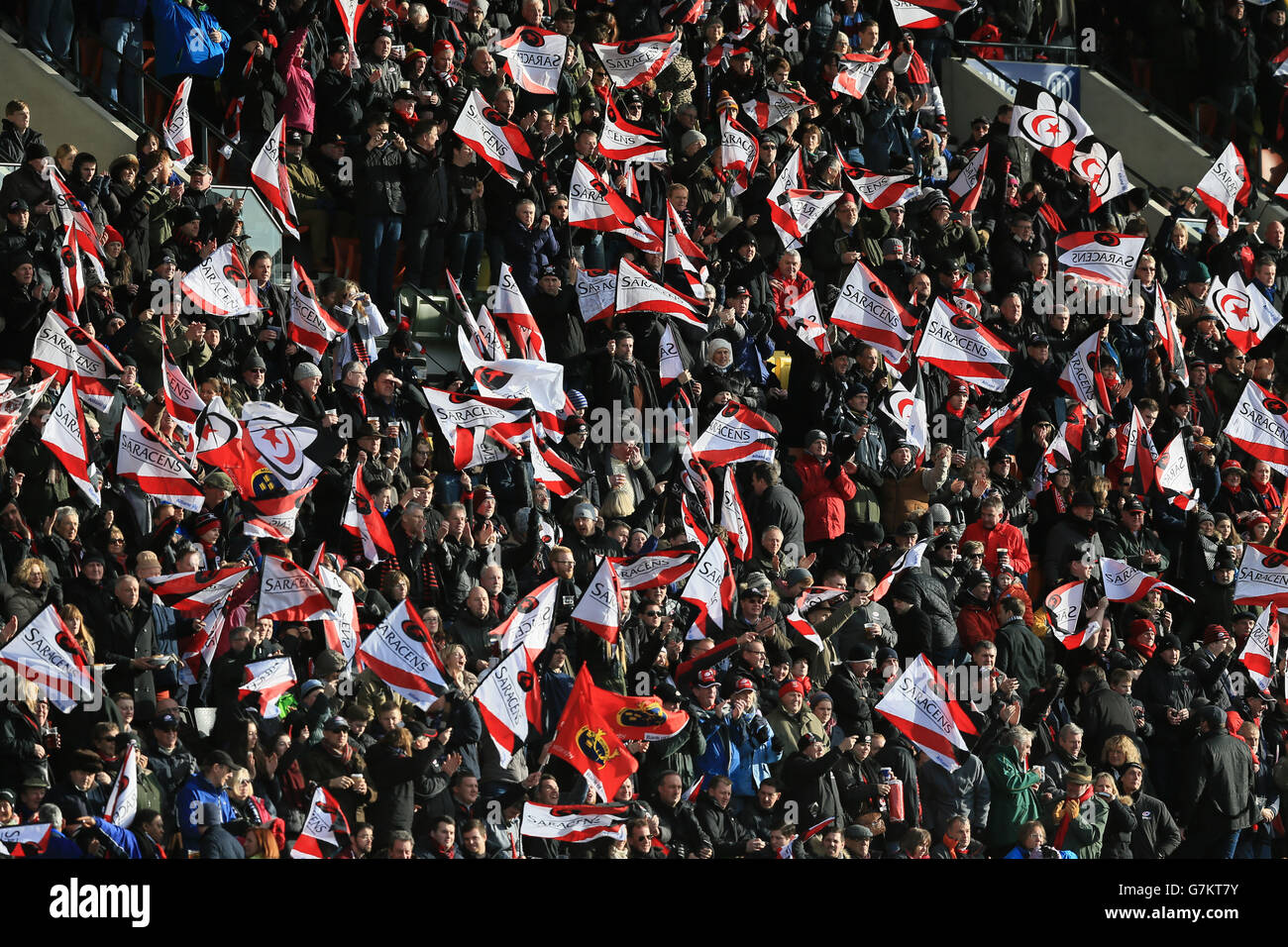 Saracens fans fly their flags in support of their team Stock Photo - Alamy