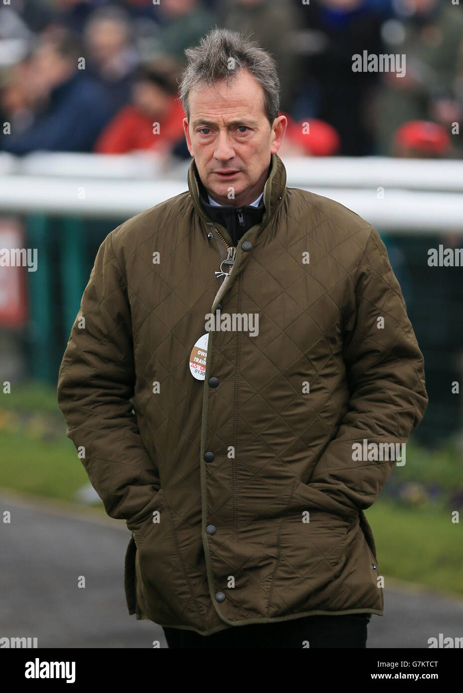 Race horse trainer Patrick Holmes during day one of the Sky Bet Chase ...