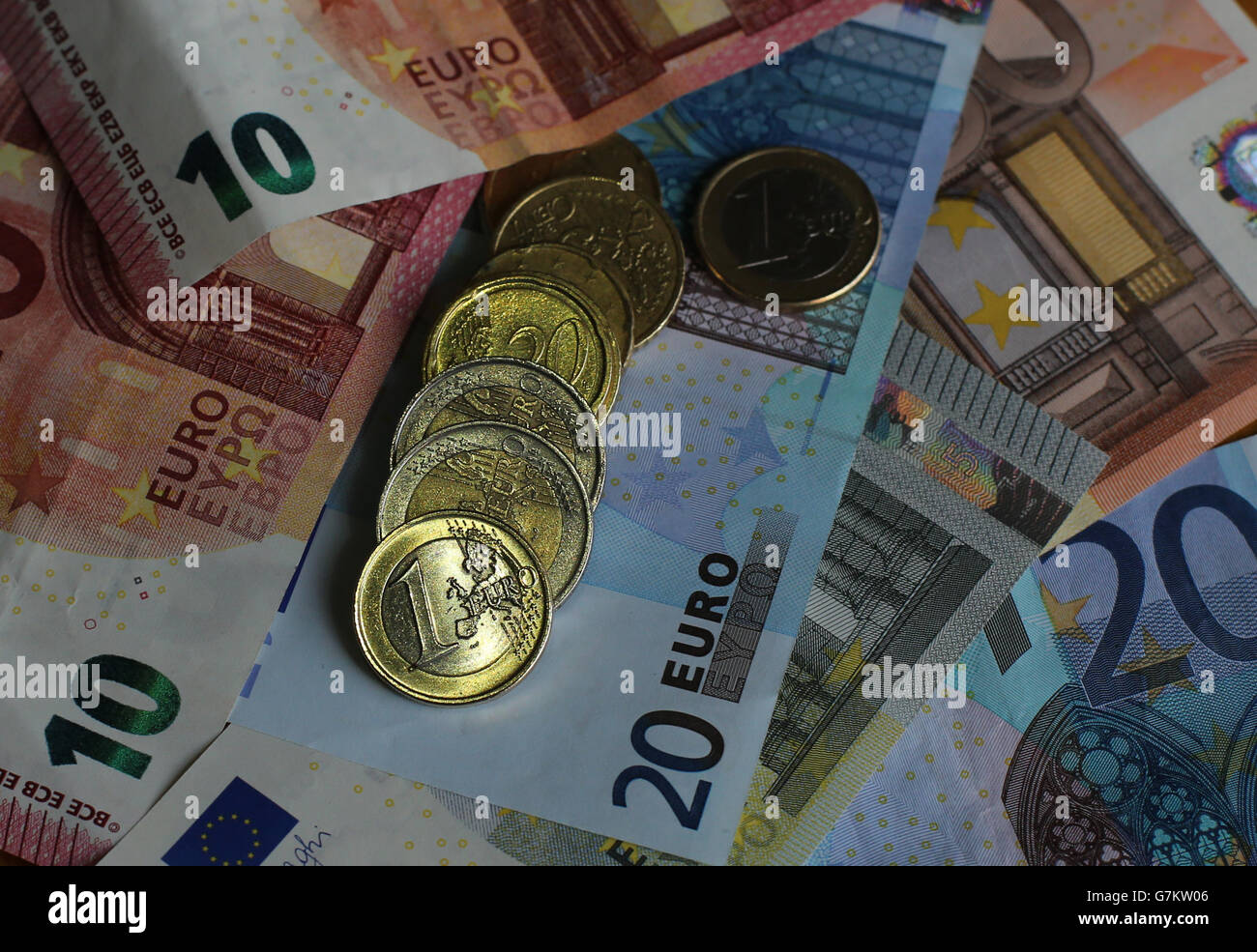 Stock picture of euro notes and coins hi-res stock photography and ...