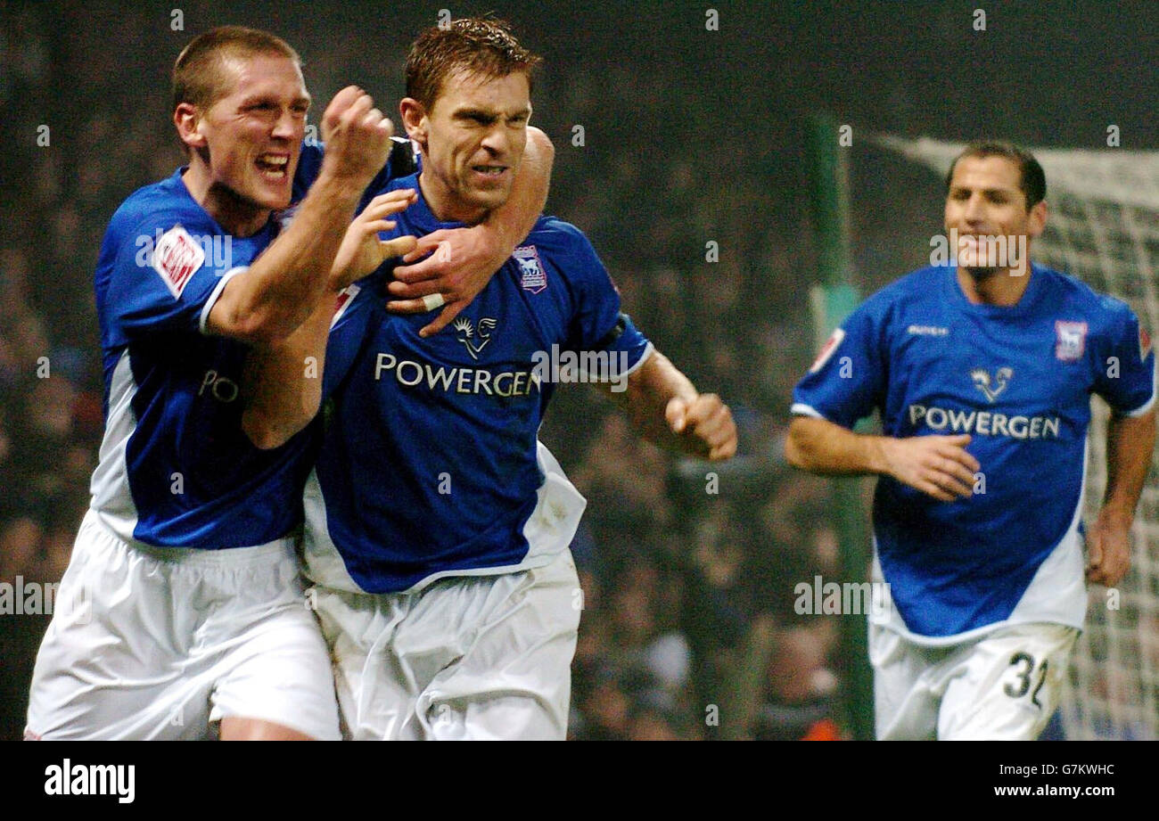 Richard Naylor (centre) celebrates scoring Ipswich Towns opening goal ...