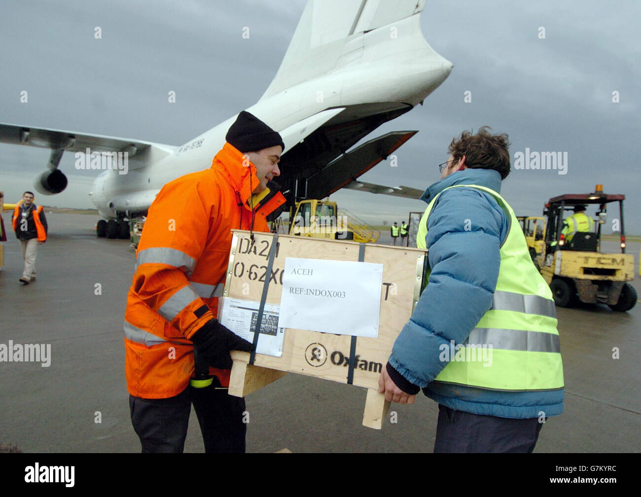 Relief aid for Tsunami victims - East Midland Airport Stock Photo - Alamy