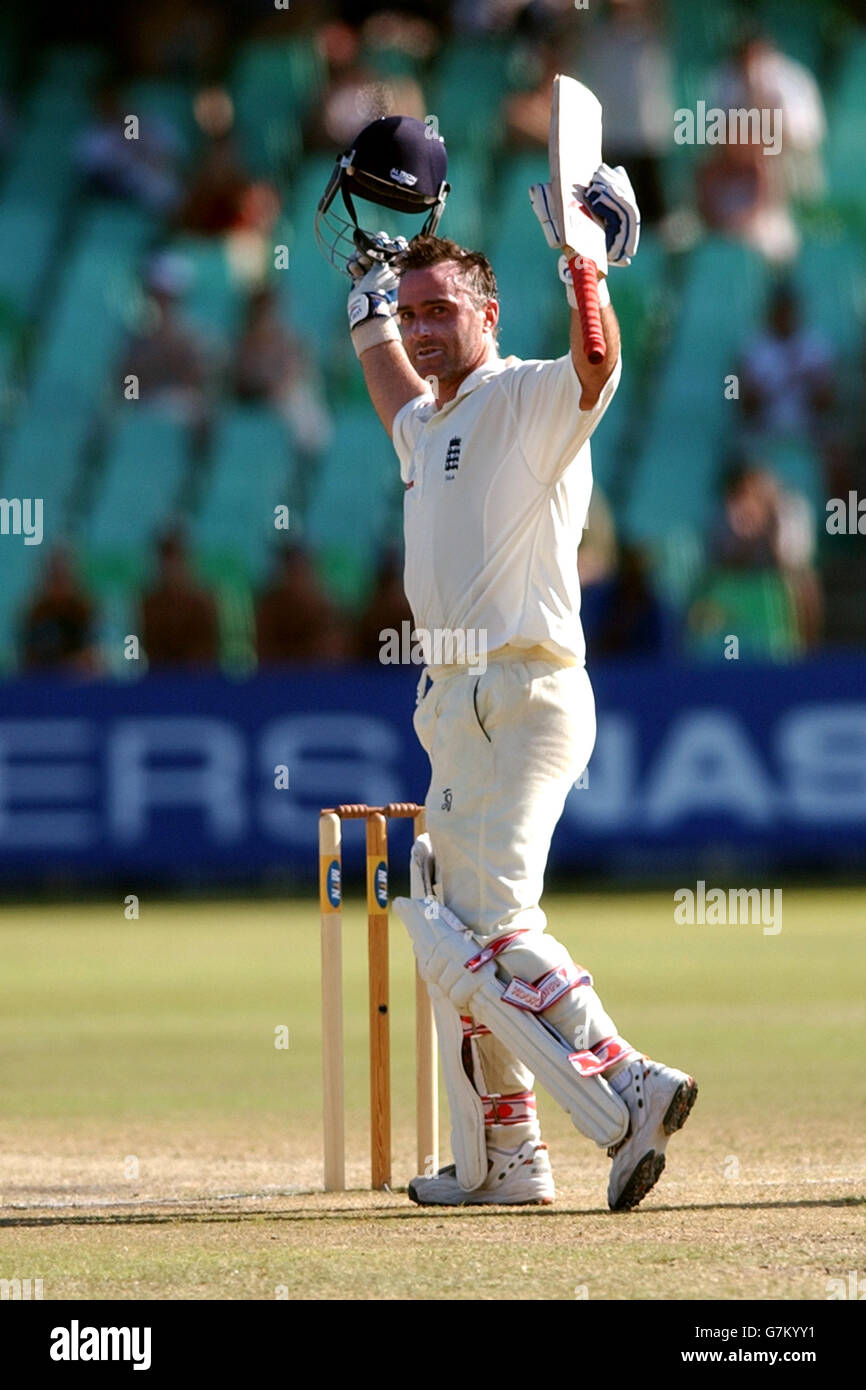 England's Graham Thorpe celebrates scoring a century during the fourth ...