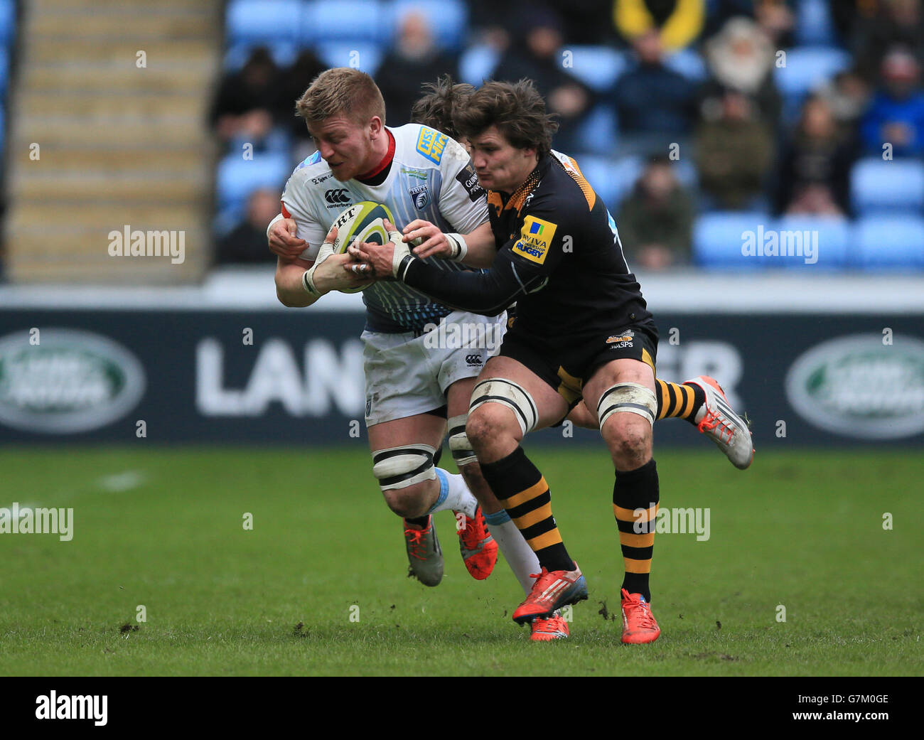 Wasps' Guy Thompson tackles Cardiff Blues' Macauley Cook during the LV ...