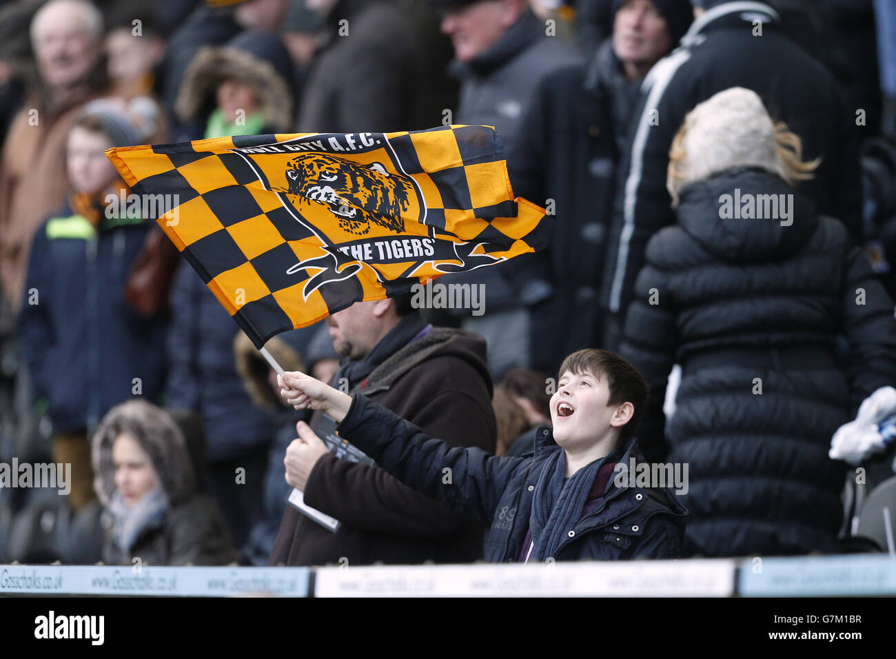 Young hull city fans show their support in the stands hi-res stock ...