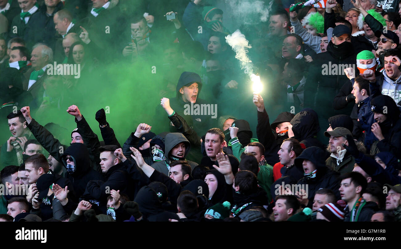 Celtic fans set of flares in the stands hi-res stock photography and ...