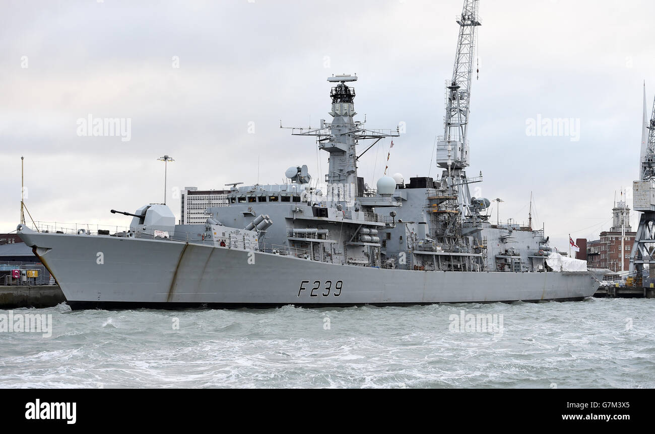 General view of the type 23 frigate HMS Richmond in dock at Portsmouth ...