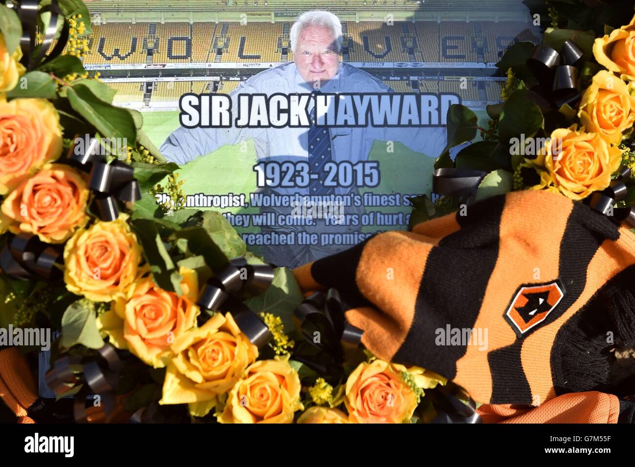 Tributes to Sir Jack Hayward outside the Molineux Stadium ...