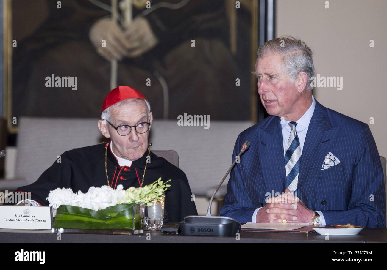 Cardinal Jean-Louis Tauran looks on as The Prince of Wales speaks at an ...