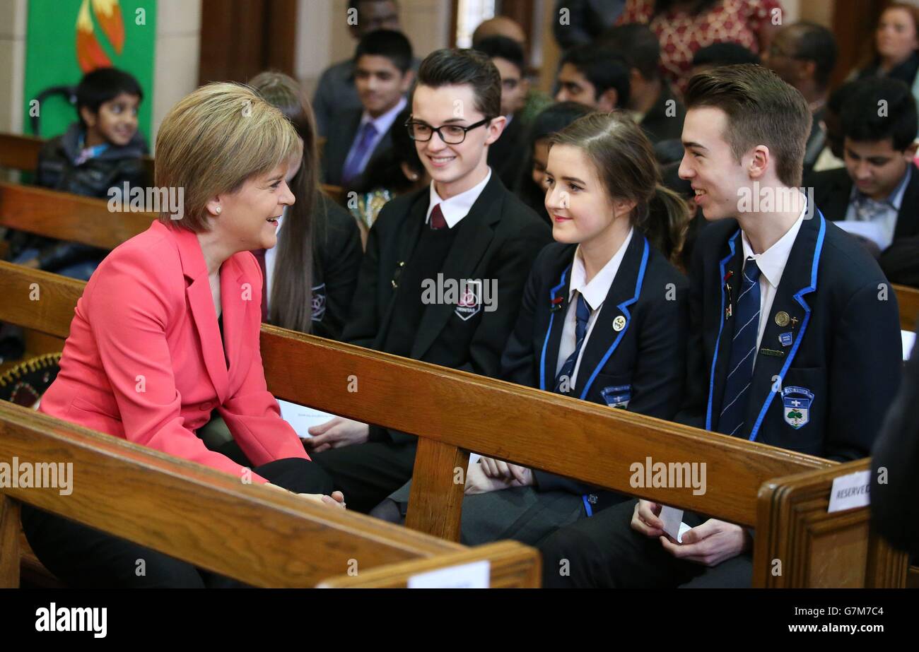 First Minister Nicola Sturgeon chats with school children after the ...