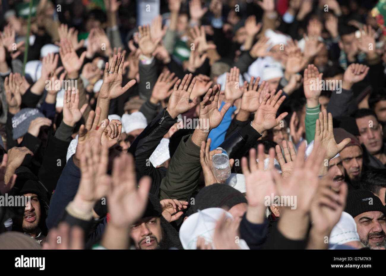 Muslims gather in a demonstration in front of Downing Street in central ...