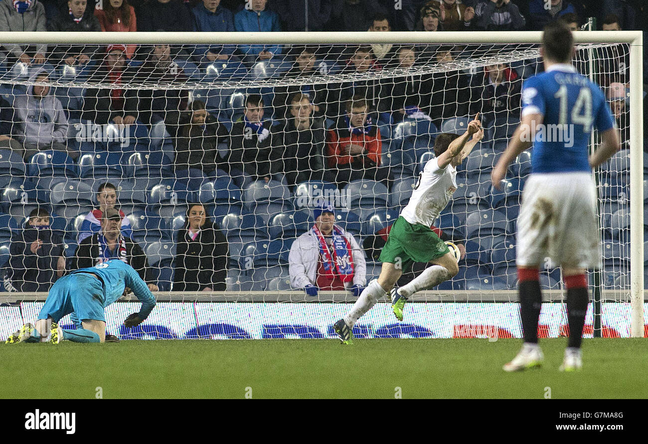 Hibernian's Lewis Stevenson celebrates scoring his teams second goal of ...