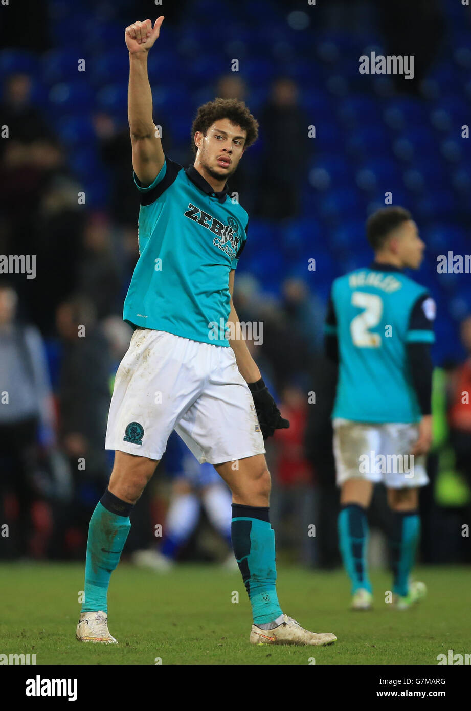 Blackburn Rovers' Rudy Gestede celebrates with fans at end after ...