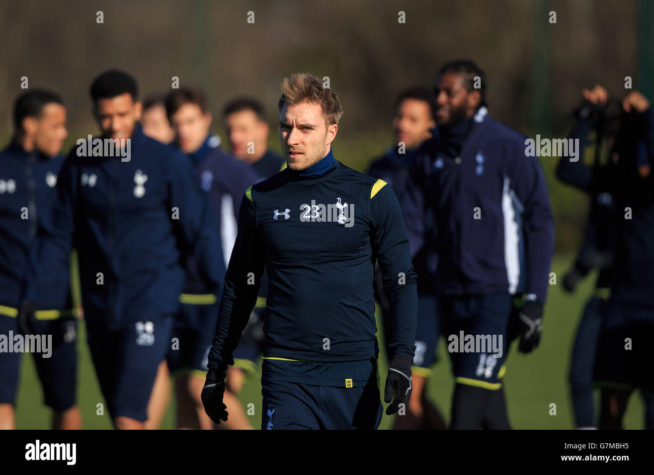 Tottenham Hotspur's Christian Eriksen walks out before the training session at THFC Training ...