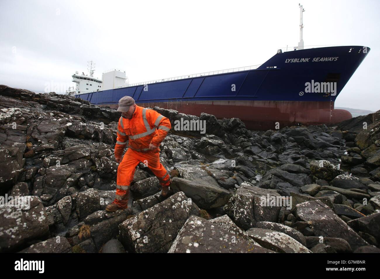 Container ship runs aground Stock Photo - Alamy