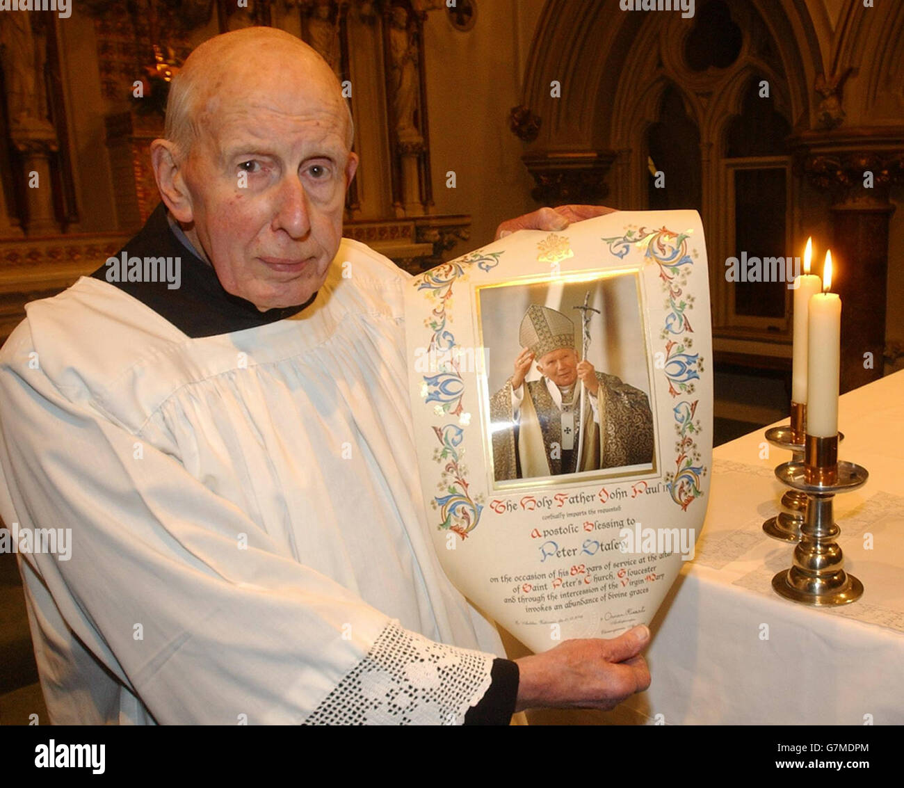 Eighty nine year old altar boy Peter Staley. Mr Staley was celebrating ...