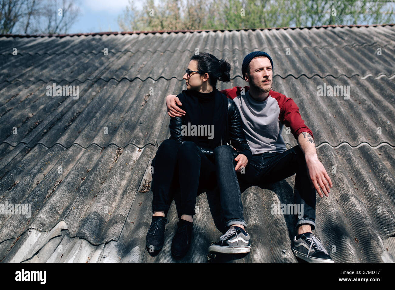 couple on the roof Stock Photo - Alamy
