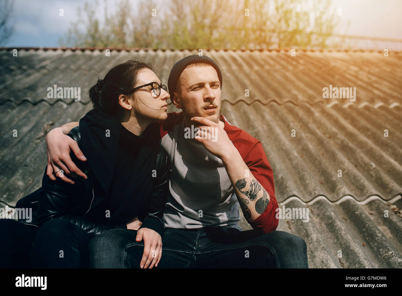 couple on the roof Stock Photo - Alamy