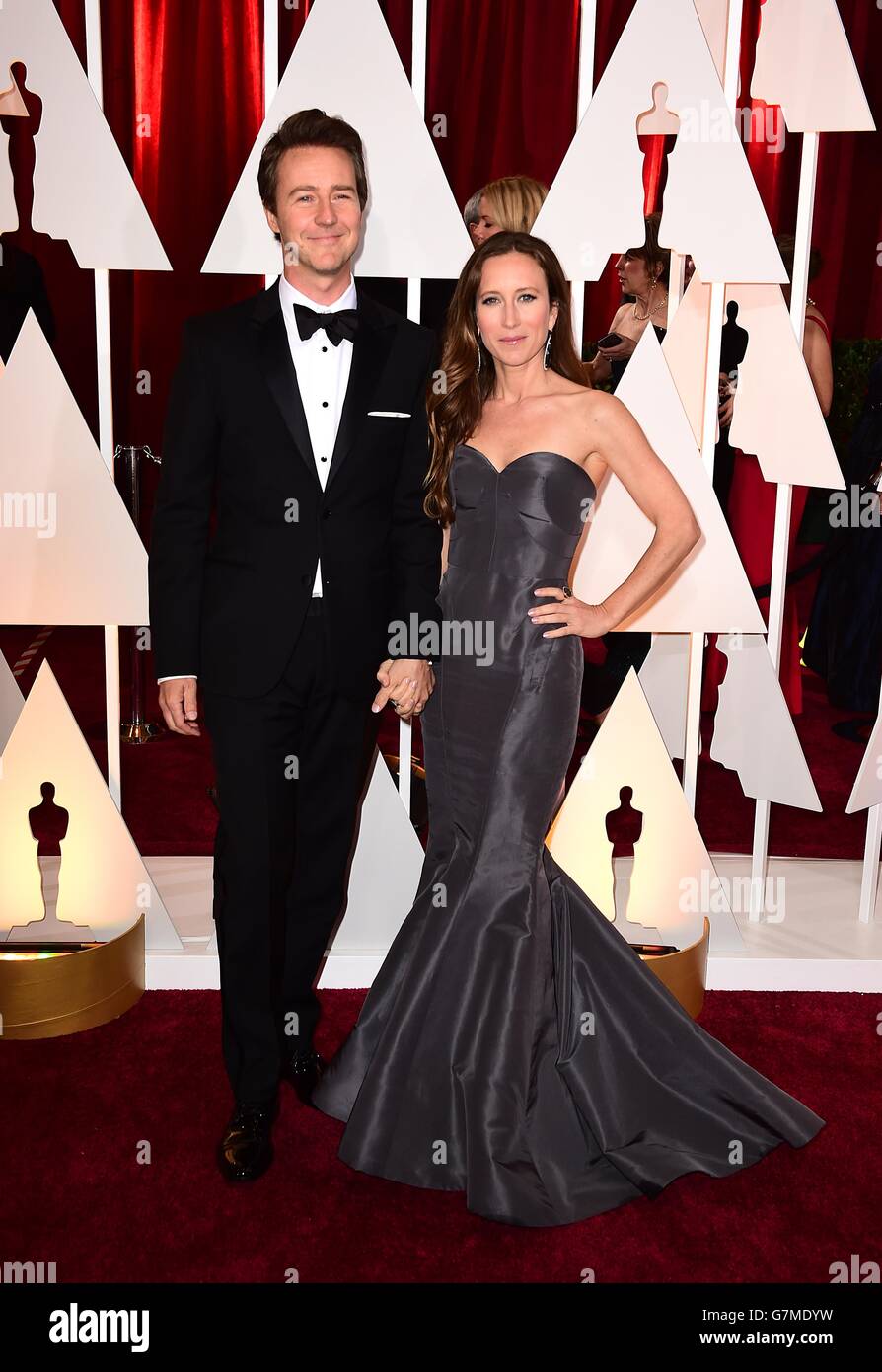 Edward Norton and Shauna Robertson arriving at the 87th Academy Awards ...