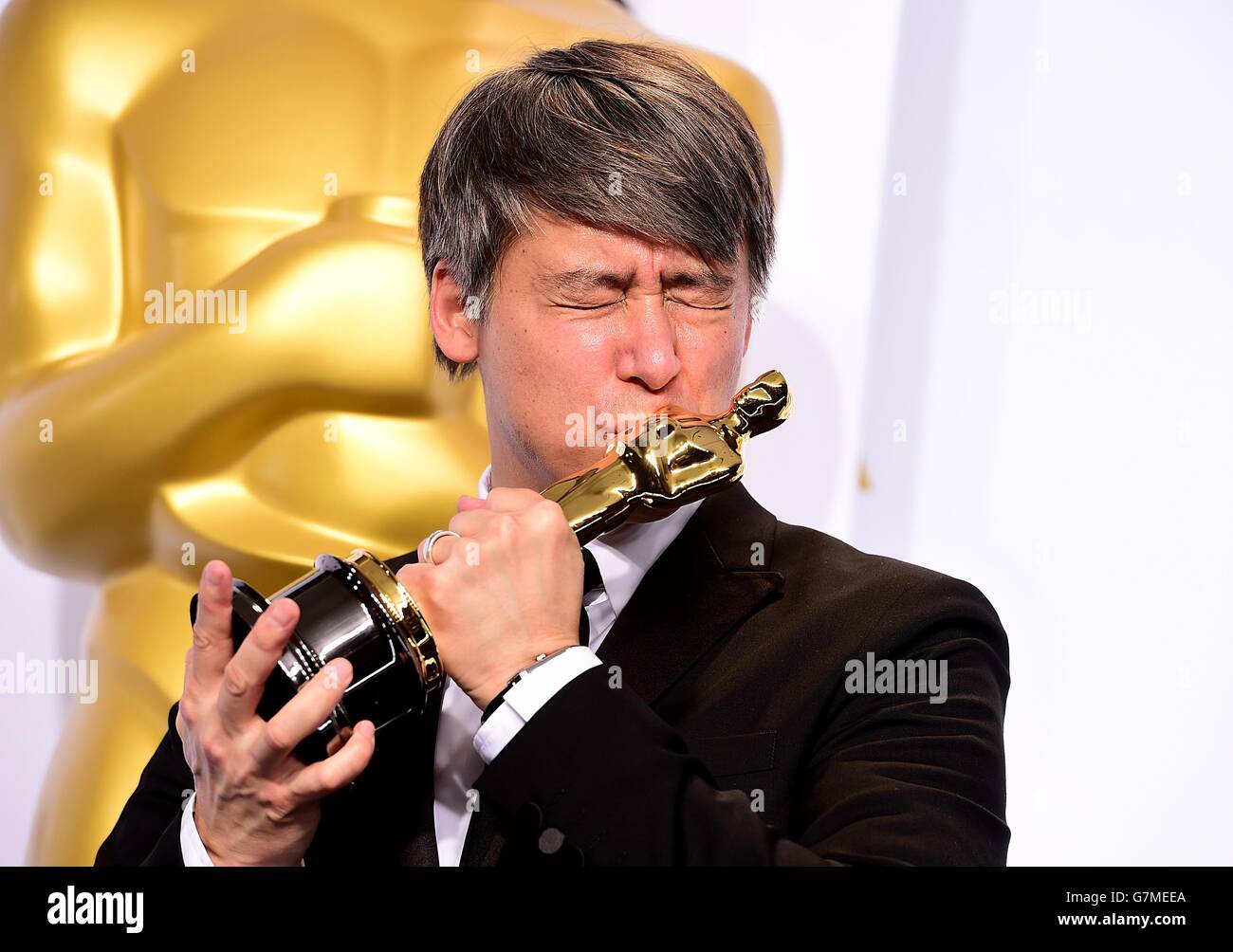 Tom Cross with the Best Editing Award for 'Whiplash', in the press room of the 87th Academy ...