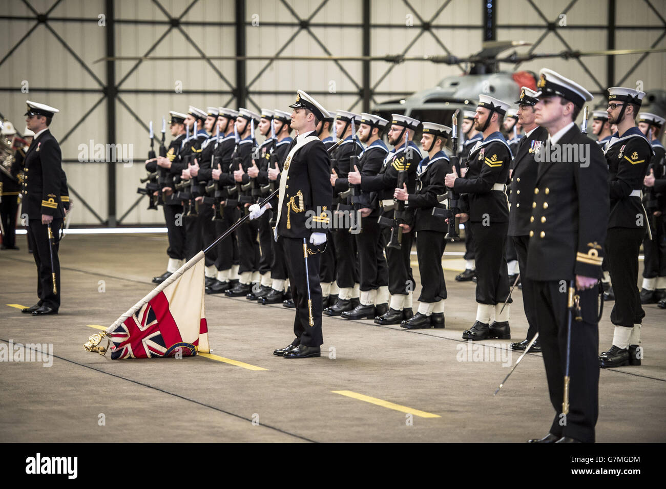 Sailors on parade as the National Anthem is played during a 'wings ...