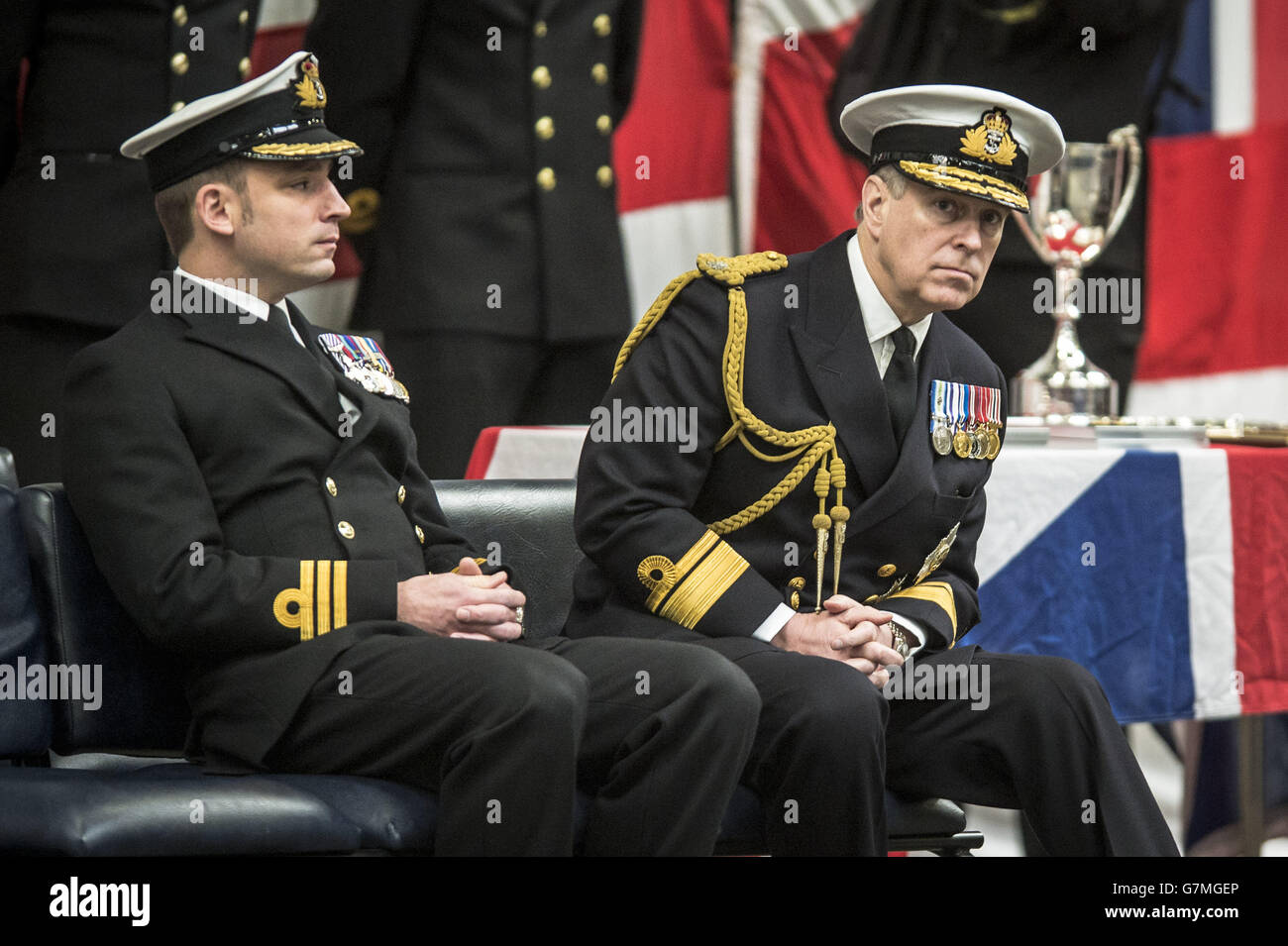 The Duke of York looks on during a 'wings' ceremony at Royal Naval Air ...