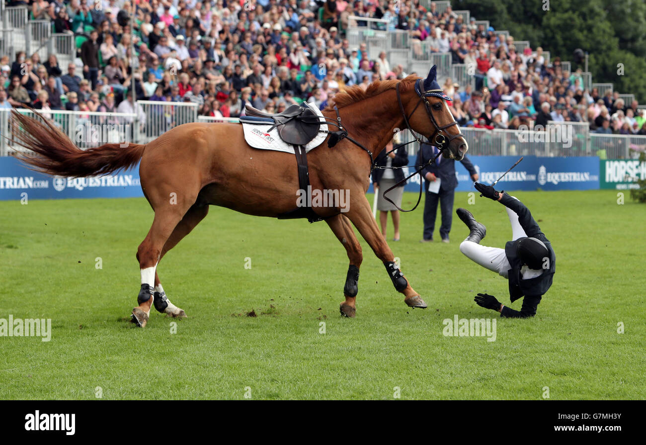 David Simpson riding Rolo Tomasi has a fall on day four of the ...