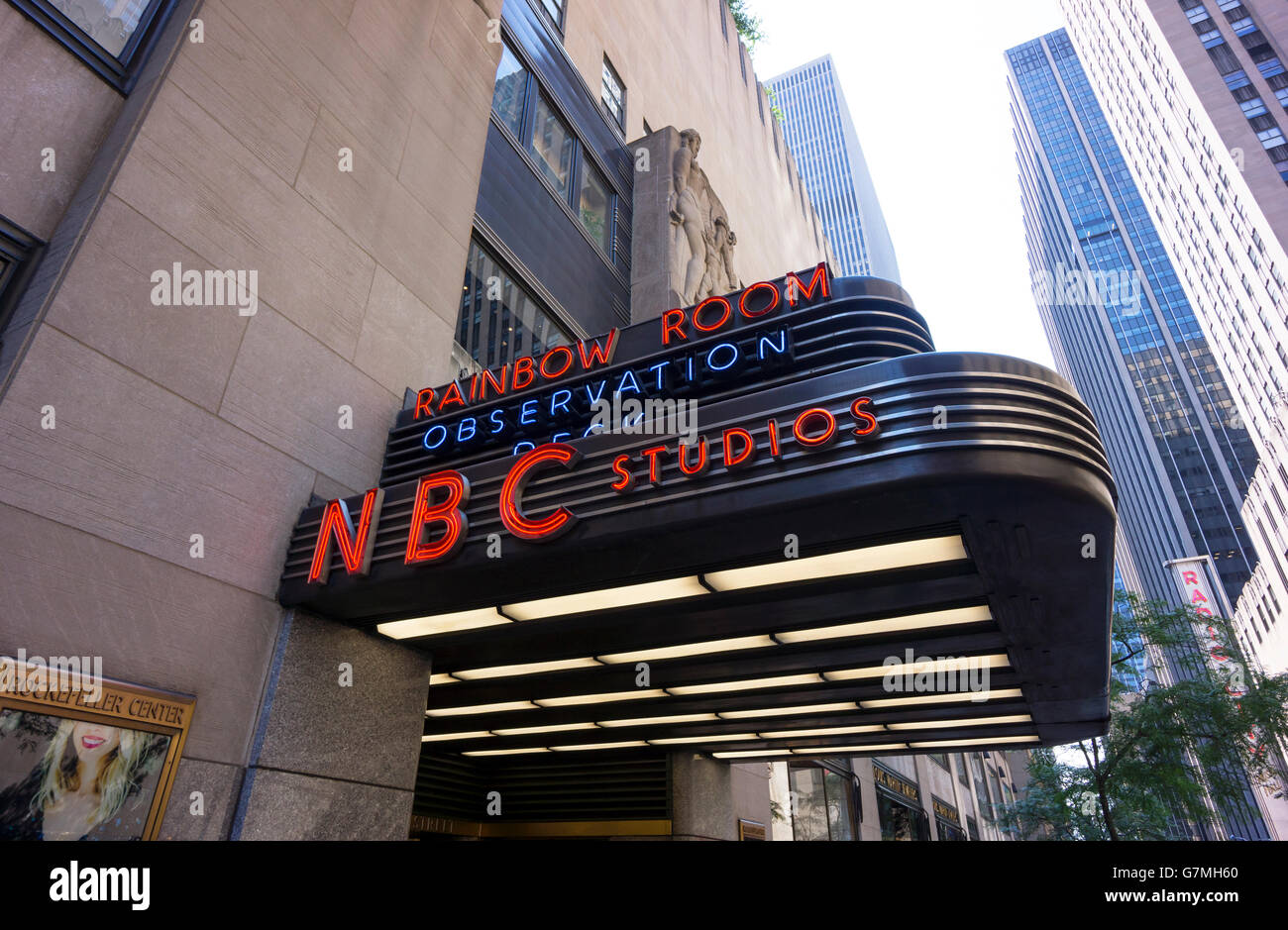 The marquee over the entrance to NBC Studios, Rainbow Room, and the ...