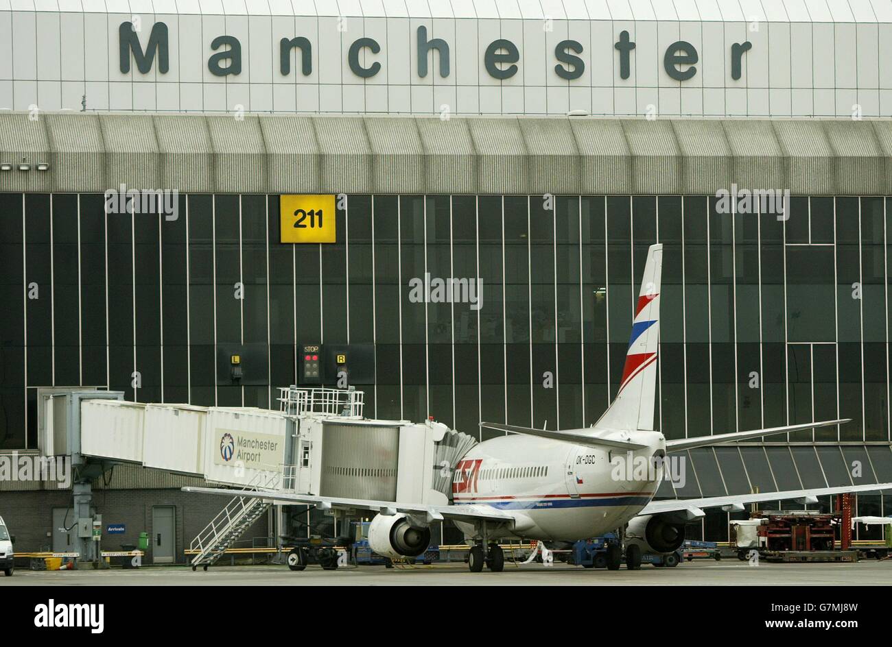 Manchester Airport. General view of an aircraft at it's stand Stock ...