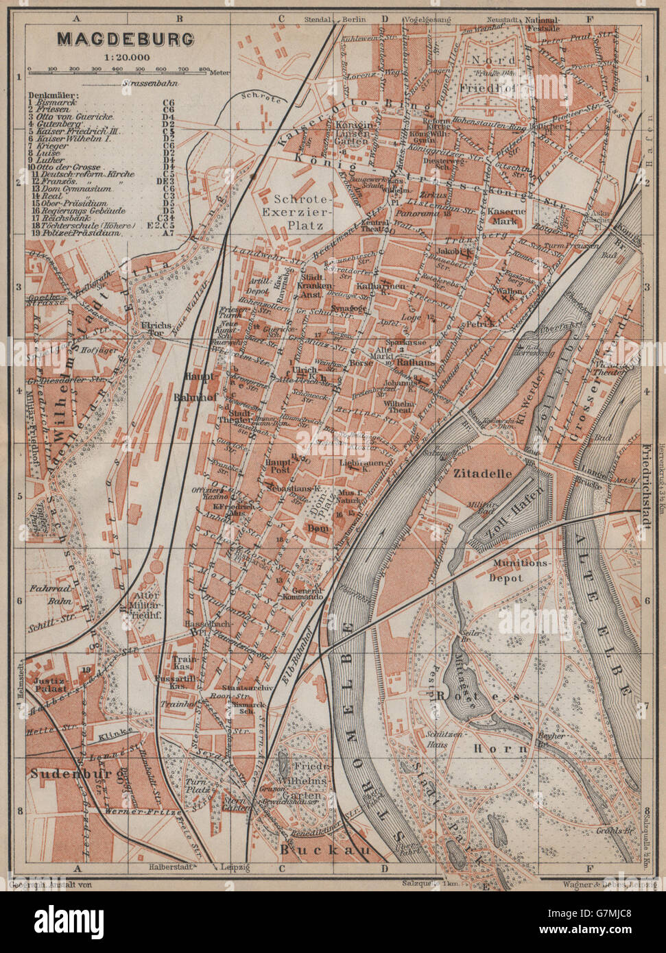 MAGDEBURG antique town city stadtplan. Saxony-Anhalt karte. BAEDEKER ...