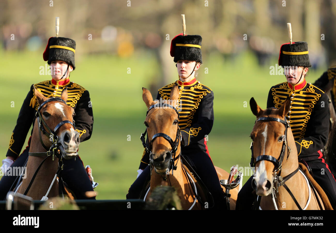 The King's Troop Royal Horse Artillery following the firing of a 41 gun ...