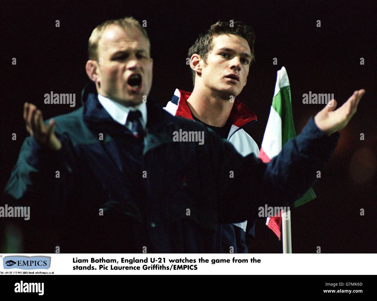 Liam Botham, England U-21 watches the game from the stands. Andy ...