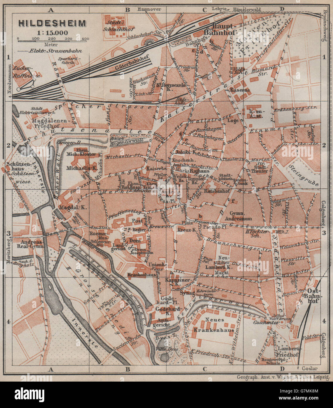 HILDESHEIM antique town city stadtplan. Lower Saxony karte. BAEDEKER ...