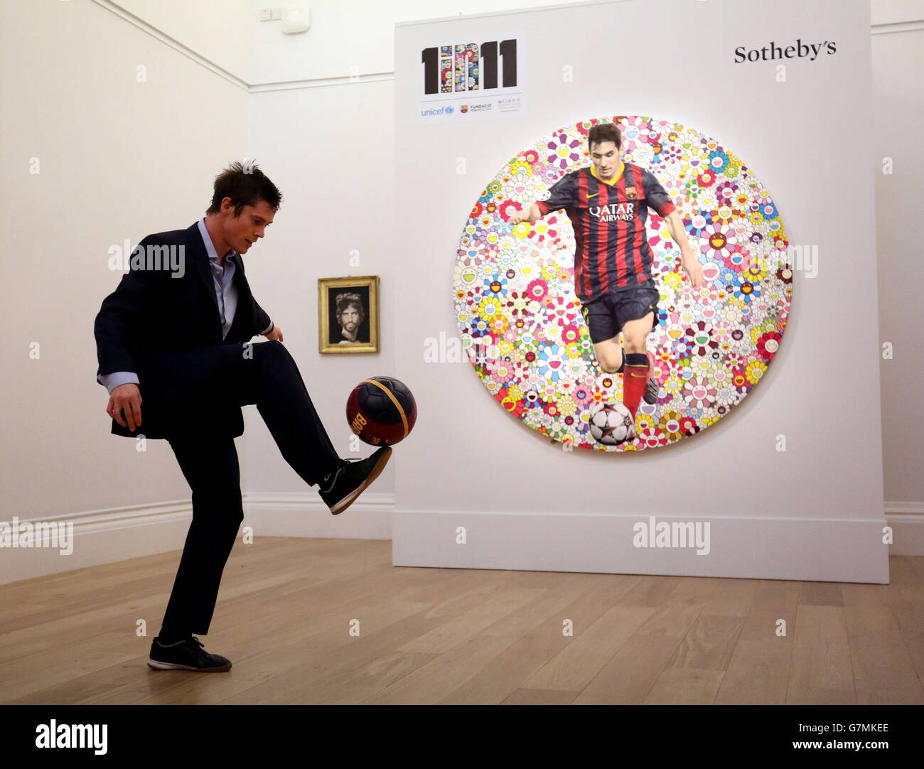 Football freestyler John Farnworth perfoms in front of Takashi Murakami ...