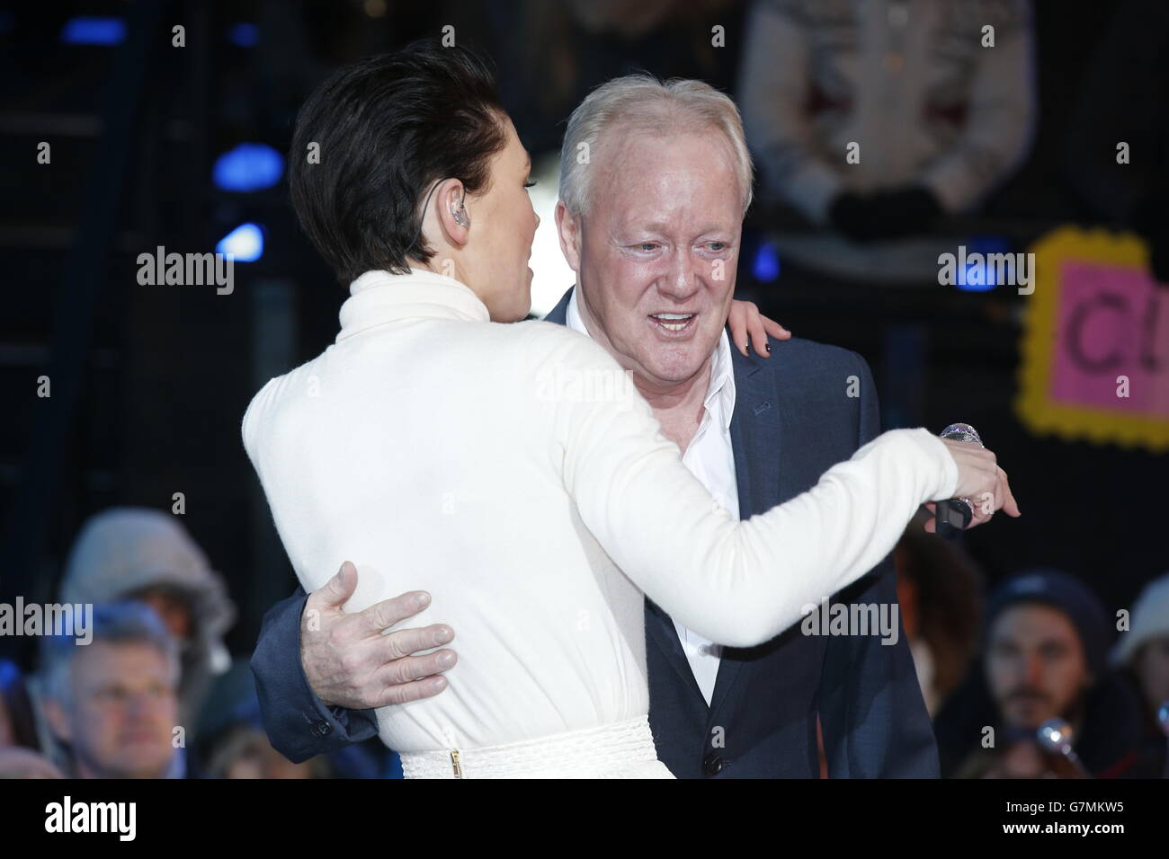 Keith Chegwin is met by host Emma Willis as he is evicted from the ...