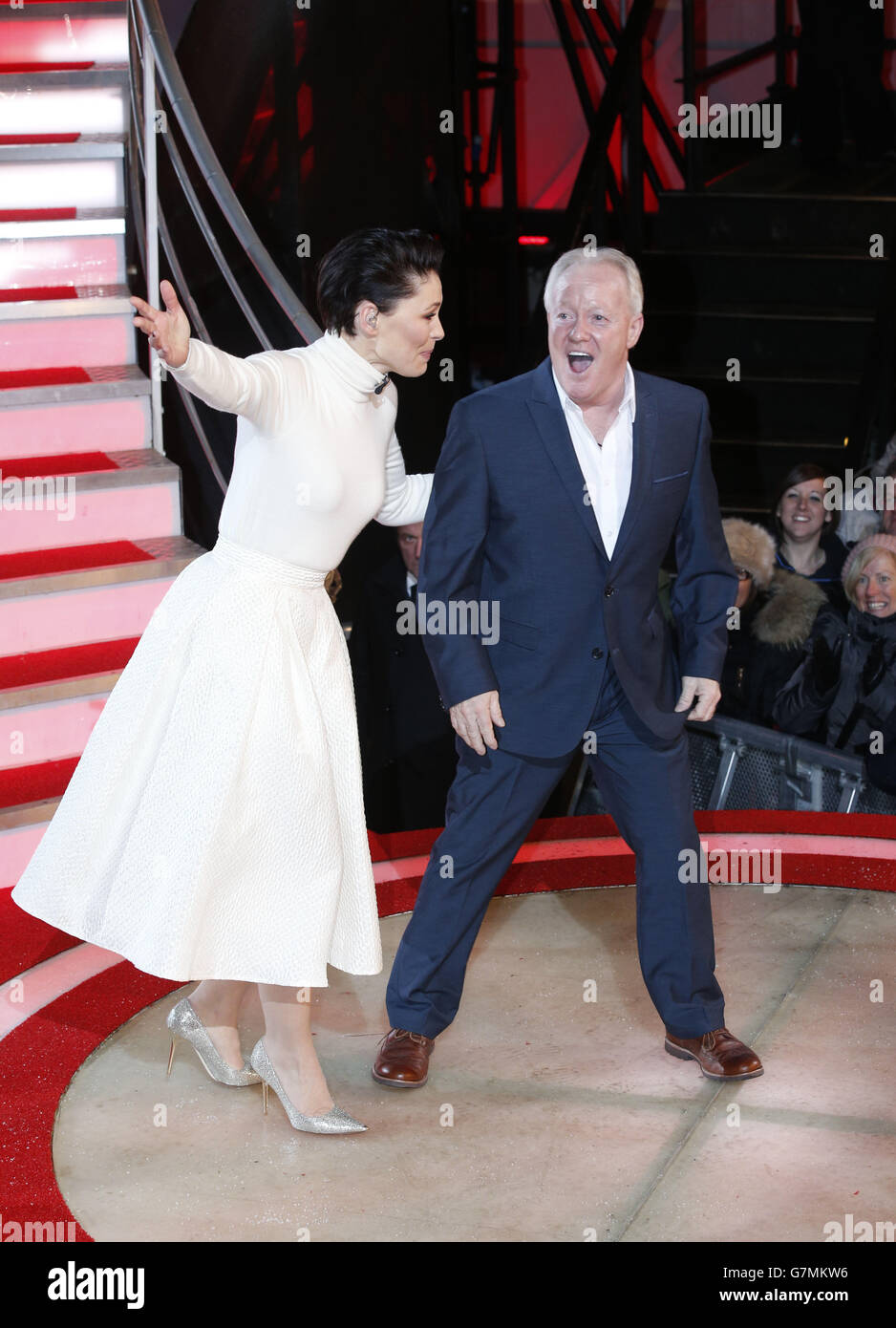 Keith Chegwin is met by host Emma Willis as he is evicted from the ...