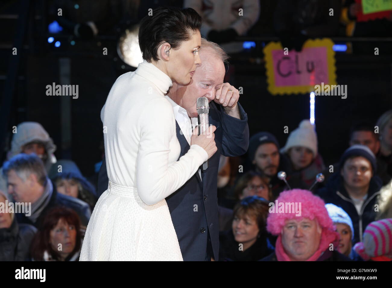 Keith Chegwin is met by host Emma Willis as he is evicted from the ...