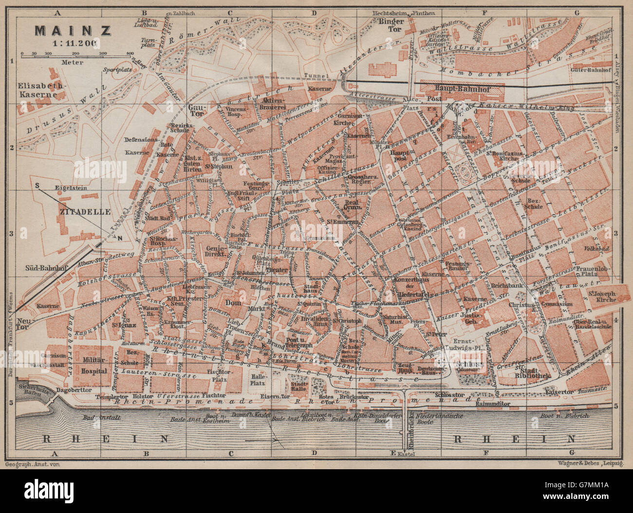MAINZ antique town city stadtplan. Rhineland-Palatinate karte, 1913 old ...