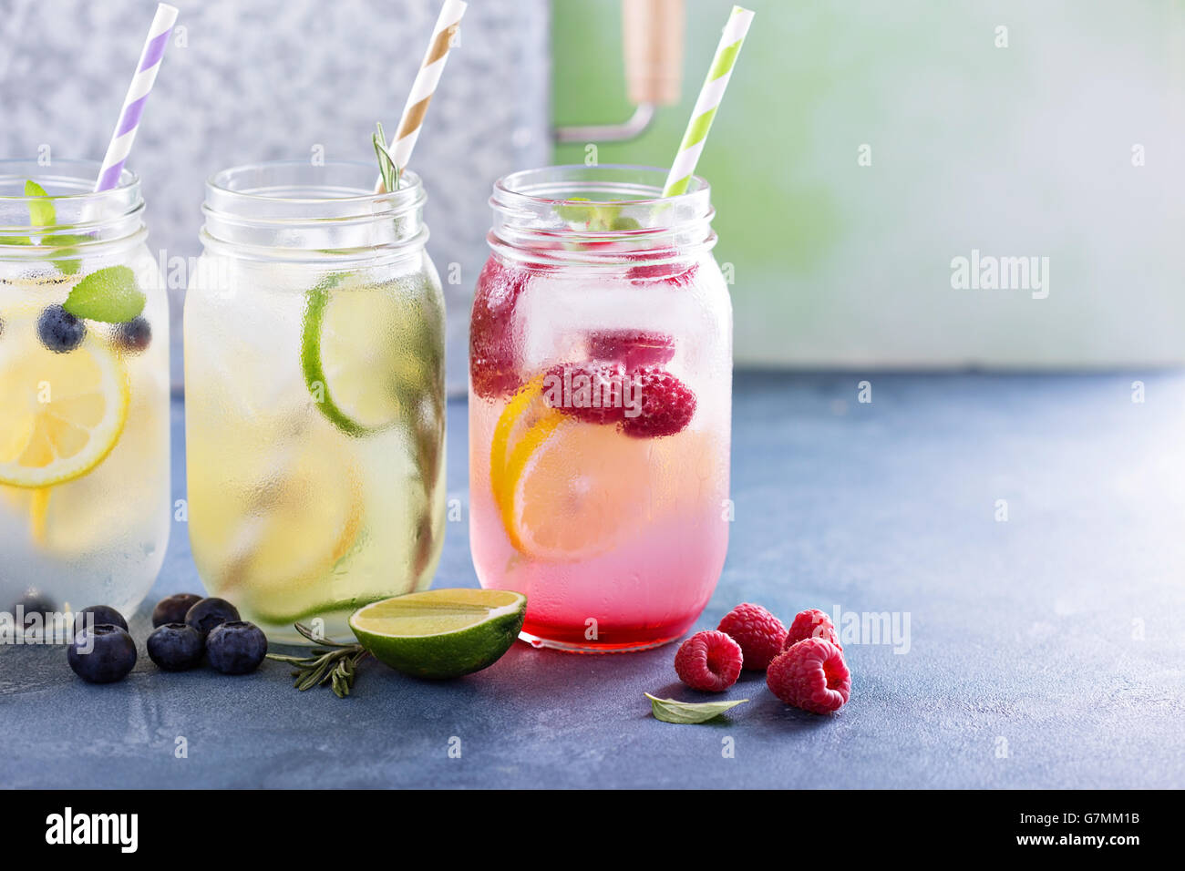 Variety of lemonade in jars Stock Photo - Alamy