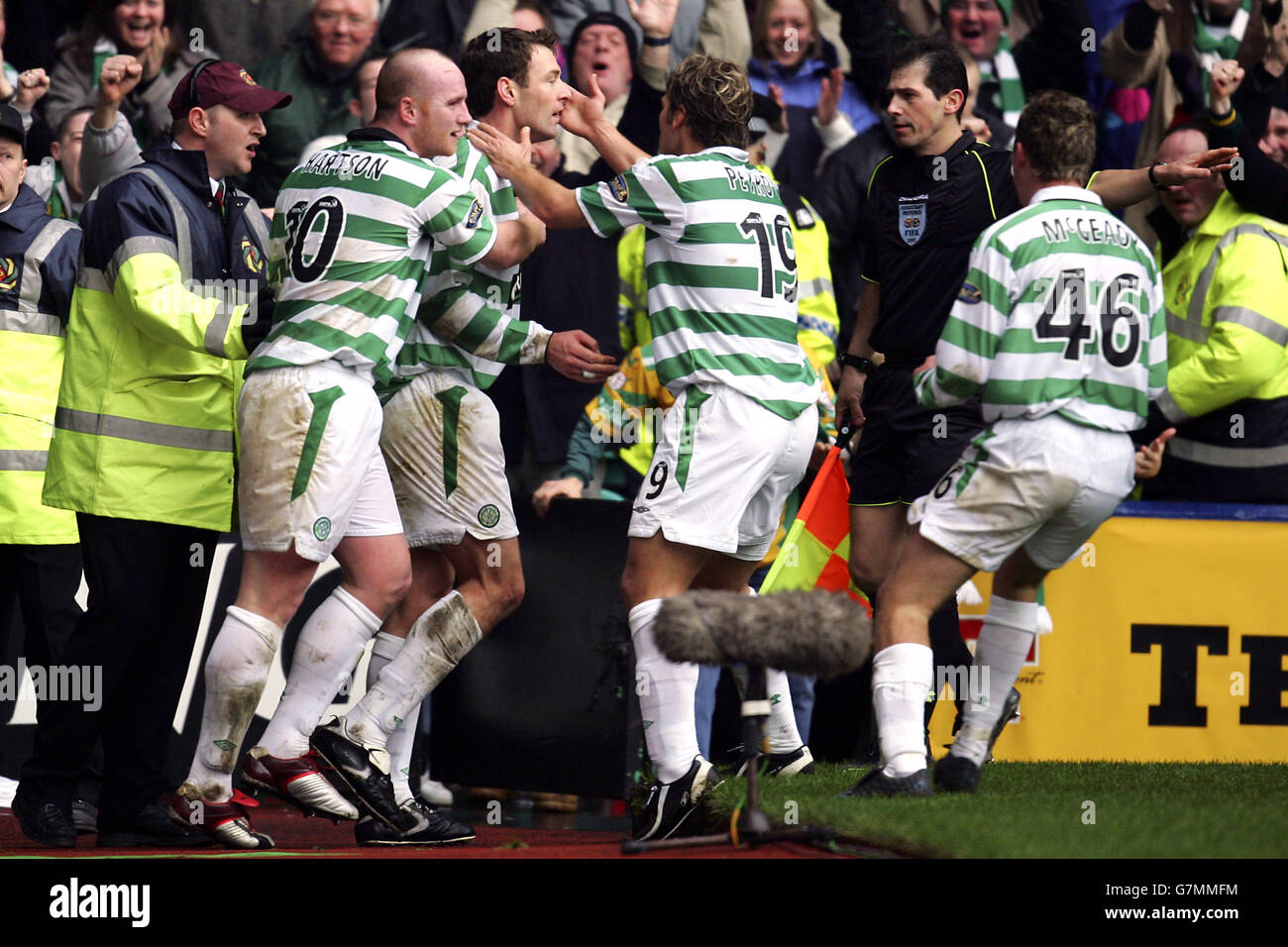Celtic players congratulate chris sutton scored opening goal against rangers hi-res stock ...