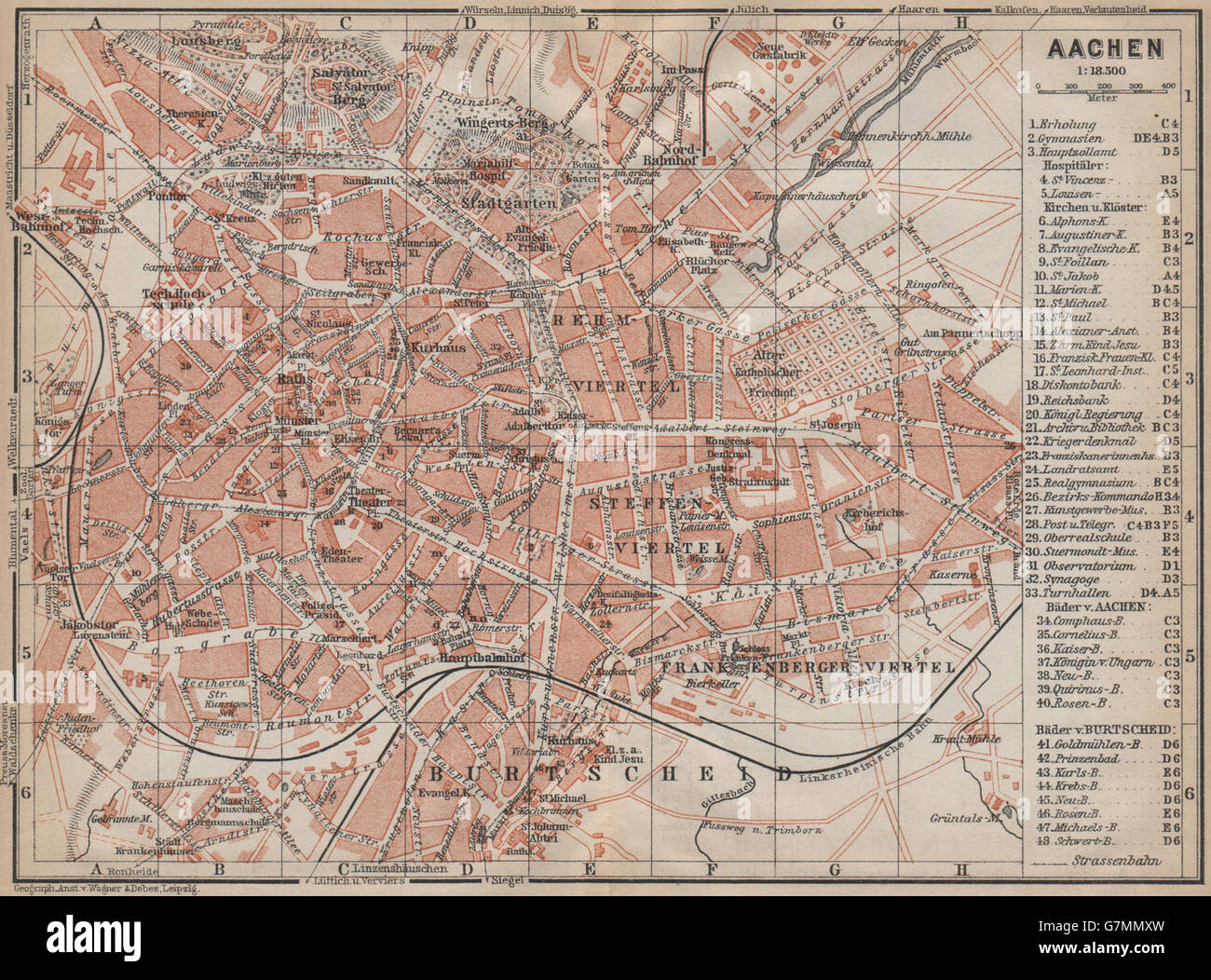 AACHEN town city stadtplan. Northrhine-Westfalia. Aix-la-Chapelle, 1913 ...