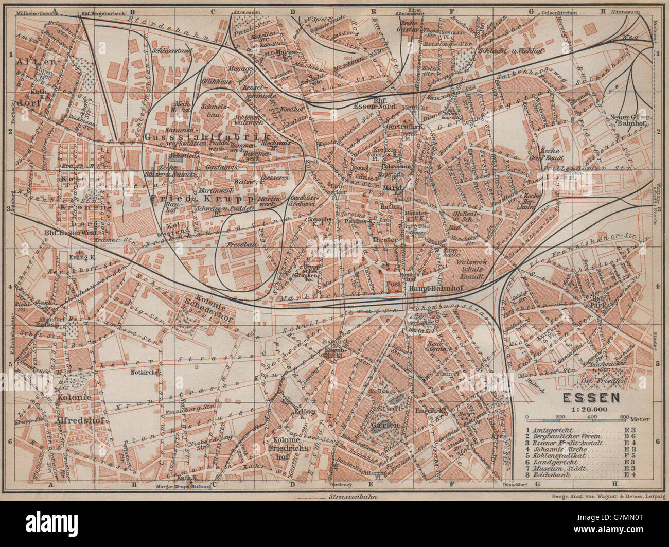 ESSEN antique town city stadtplan. Northrhine-Westfalia karte, 1913 old ...
