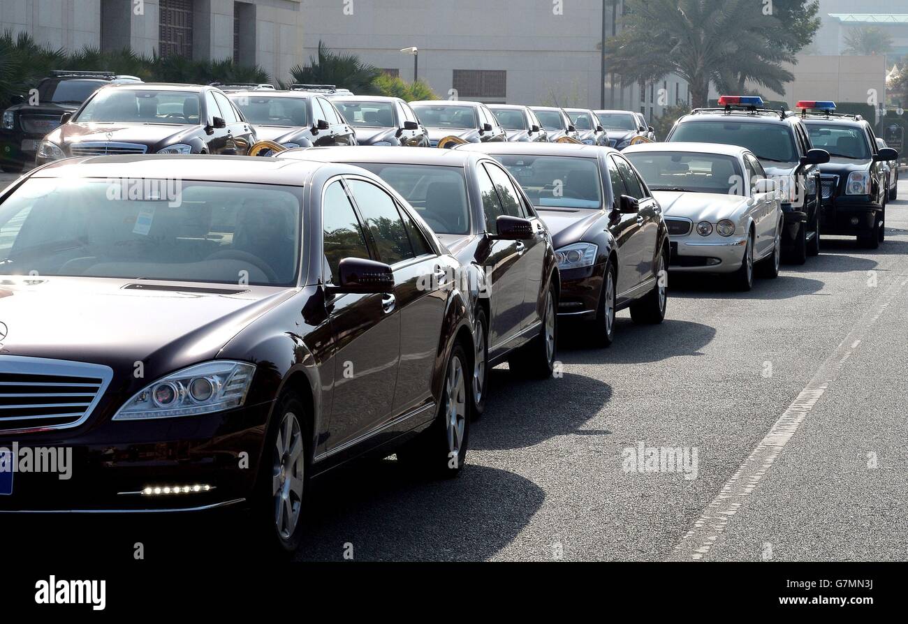 A section of the huge car convoy for the Prince of Wales after arriving ...