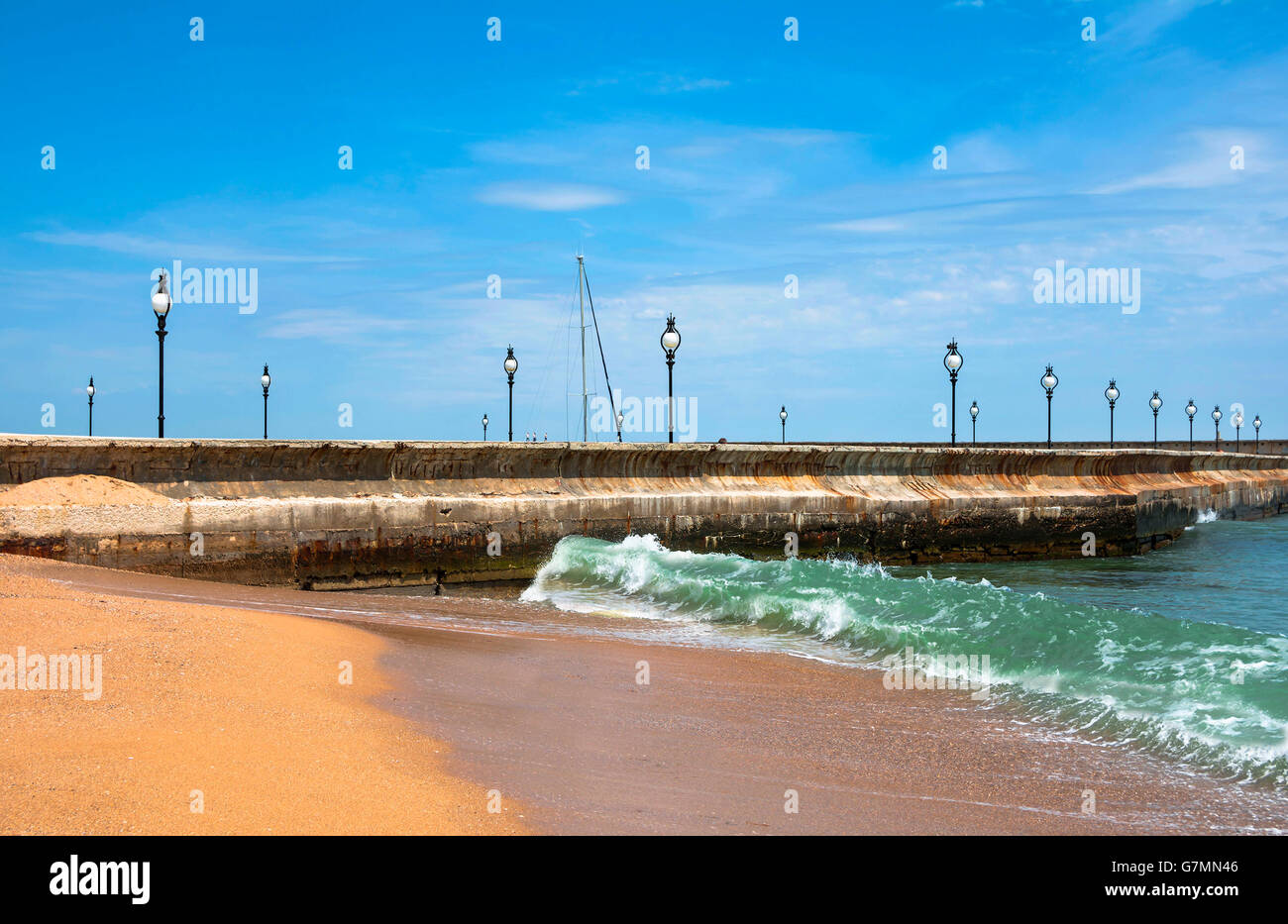 Golden Sands resort of Varna ,Bulgaria - pier and beach at the Black ...