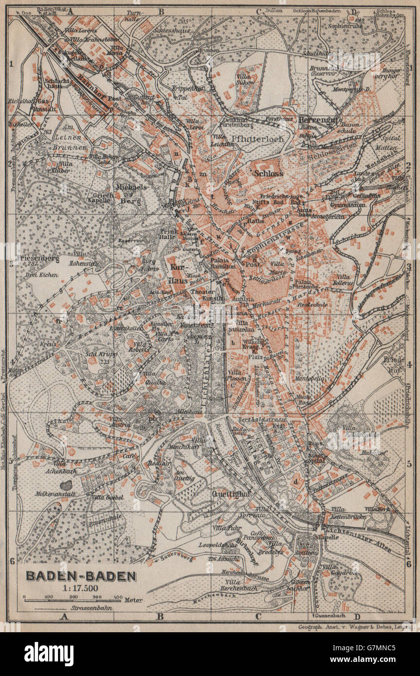 BADEN-BADEN town city stadtplan & environs/umgebung. Germany karte ...