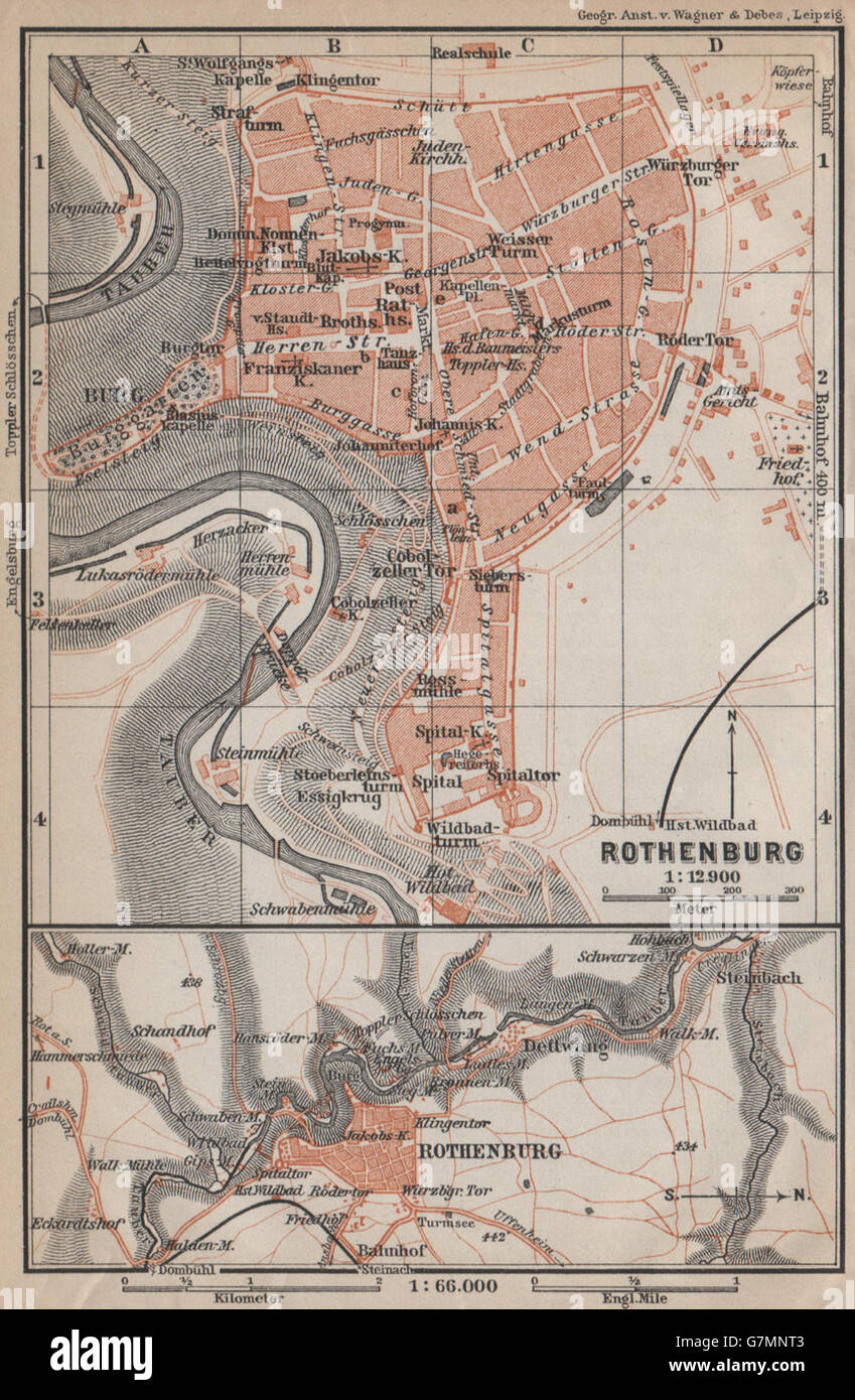 ROTHENBURG OB DER TAUBER town city stadtplan. Bavaria, Deutschland ...