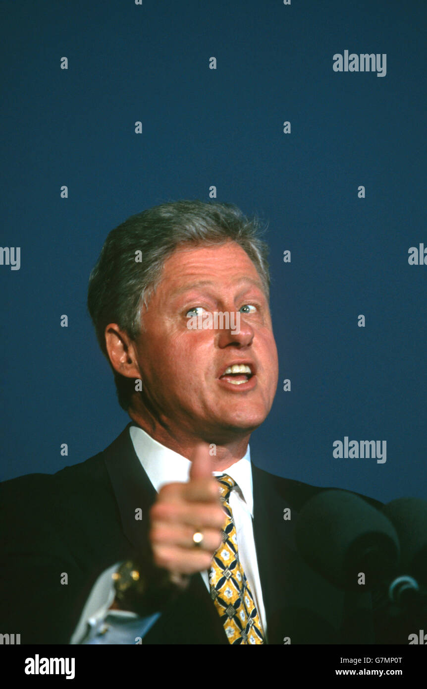 U.S President Bill Clinton gives a thumbs up during a campaign stop on ...