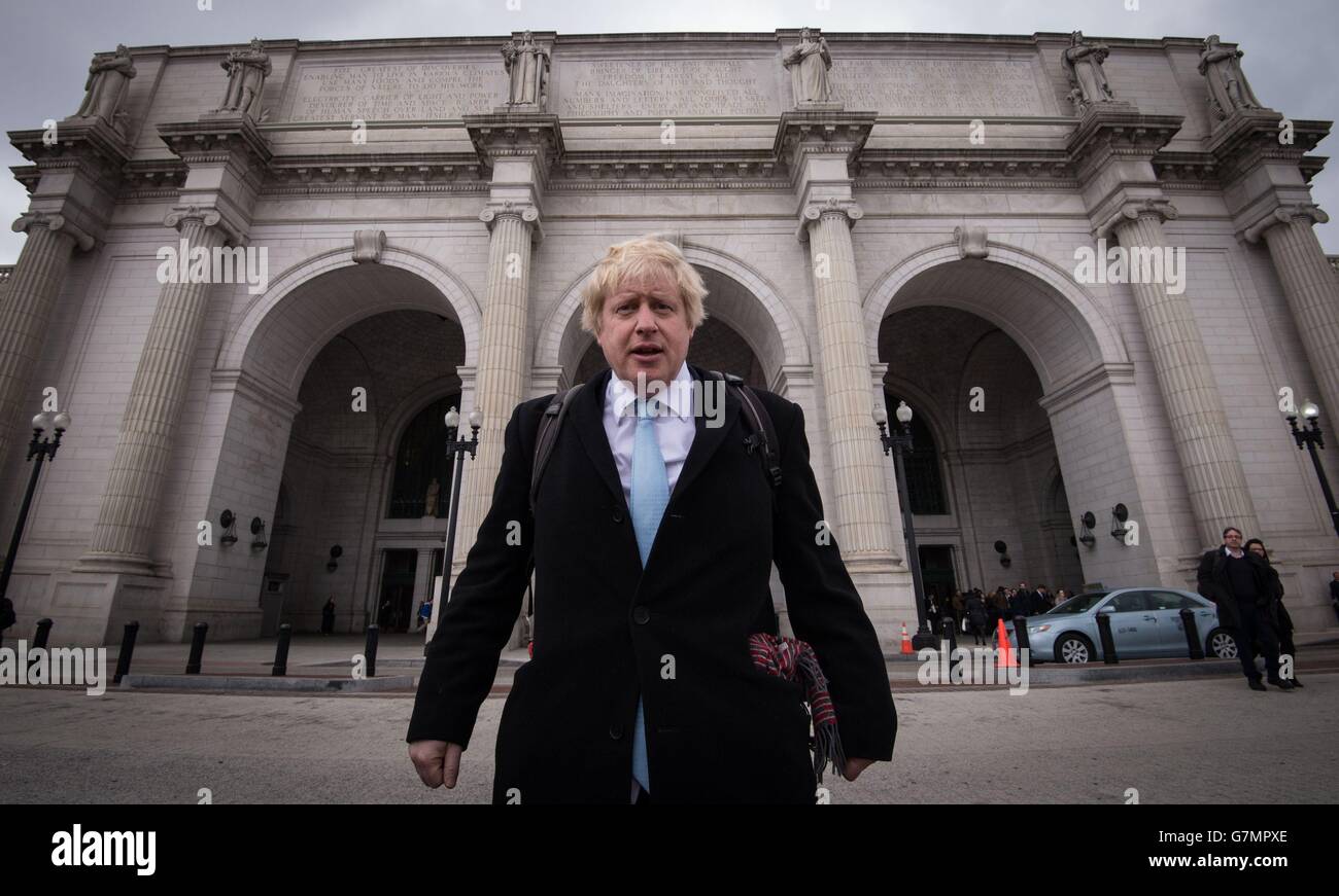 Mayor of London Boris Johnson arrives at Union Station in Washington DC ...