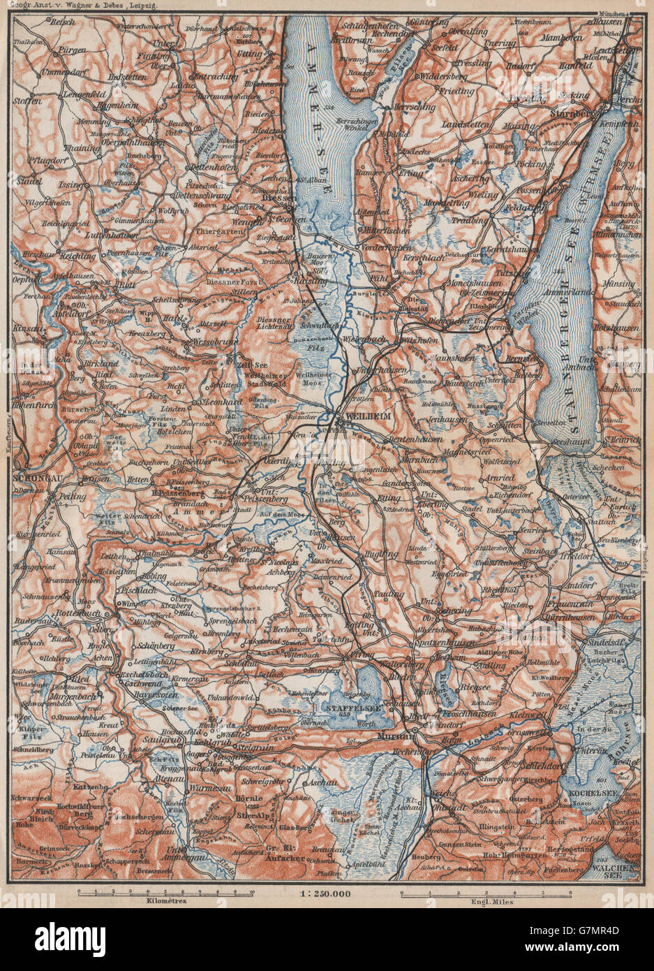STARNBERGERSEE & AMMERSEE. Weilheim Schongau Murnau Starnberg karte ...