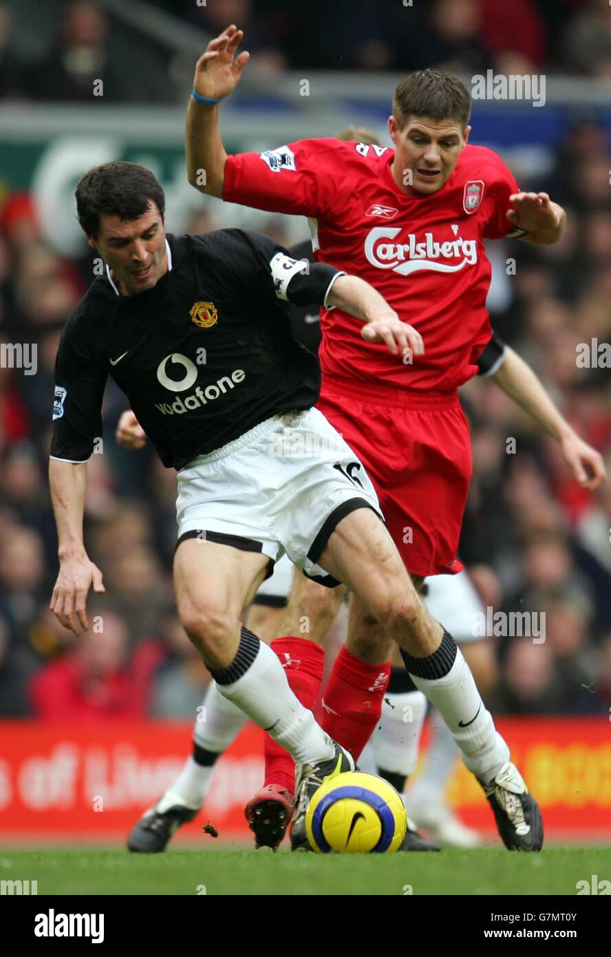 Liverpool's Steven Gerrard and Manchester United's Roy Keane Stock ...